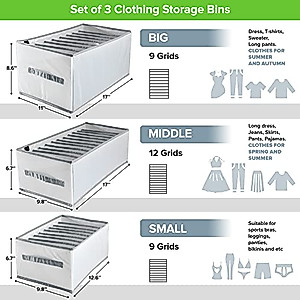 bella4home - 3Pcs Foldable Closet Organizers and Clothes Storage Bins - Washable Divided Fabric Storage Bins for Clothes Drawer Or Gray