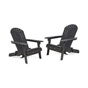 Christopher Knight Home Duncan Outdoor Acacia Wood Folding Adirondack Chairs (Set of 2), Dark Gray