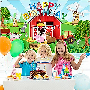 Tatuo Farm Birthday Party Supplies Farm Animal Birthday Party Backdrop Happy Birthday Photo Background Large Farm Photography Backdrop Decor for Kid Birthday Party Baby Shower, 72.8 x 43.3 Inch