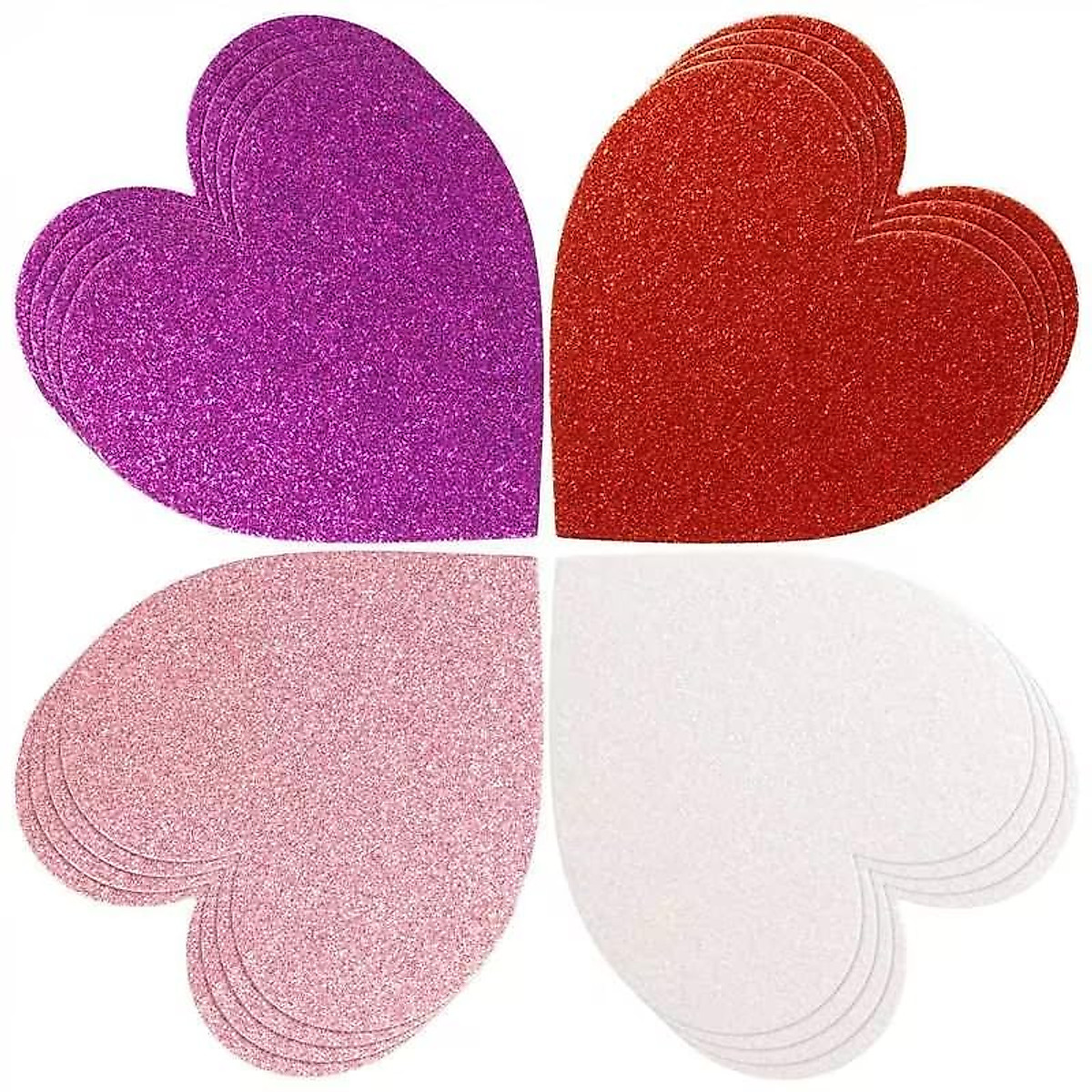 BWkoss 100Pcs Glitter Heart Cutouts Mother's Day Heart Confetti Red Purple Pink White Hearts Paper Accent Cutouts for Classroom Bulletin Border Holiday Wedding Bridal Shower Decors
