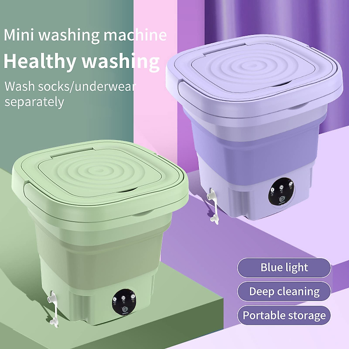 Foldable Portable Washing Machine Mini Portable Clothes Washer and Dryer High Capacity Mini Washer with 3 Modes Deep Cleaning Half Automatic Washt
