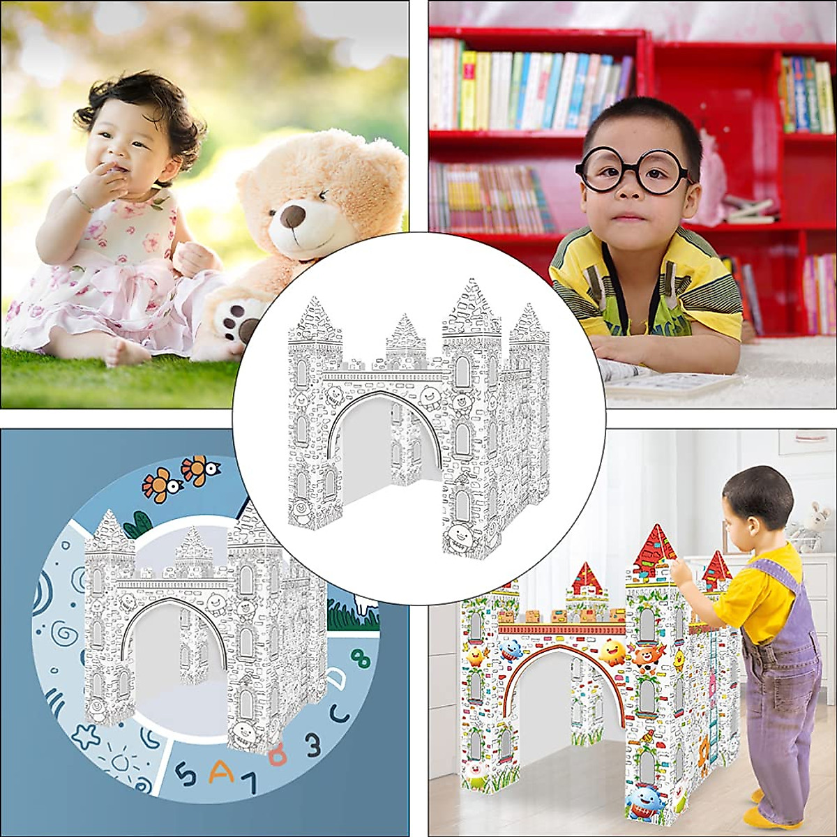 1 Set Colorizing 3D Castle Paper Fairy Tale Castle Paintable Cardboard Castle Kids Art Craft Supplies for Indoor Outdoor Fun