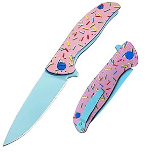 AMSOTTA Pink Sprinkle Donut Knife, Sharp Folding Pocket Knives for Men Women, G10 Handle M390 Blade EDC Knife with Pocket Clip