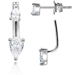Double Pear Shaped Cubic Zirconia Ear Jacket Earrings in Sterling Silver CZ Front Back Earrings