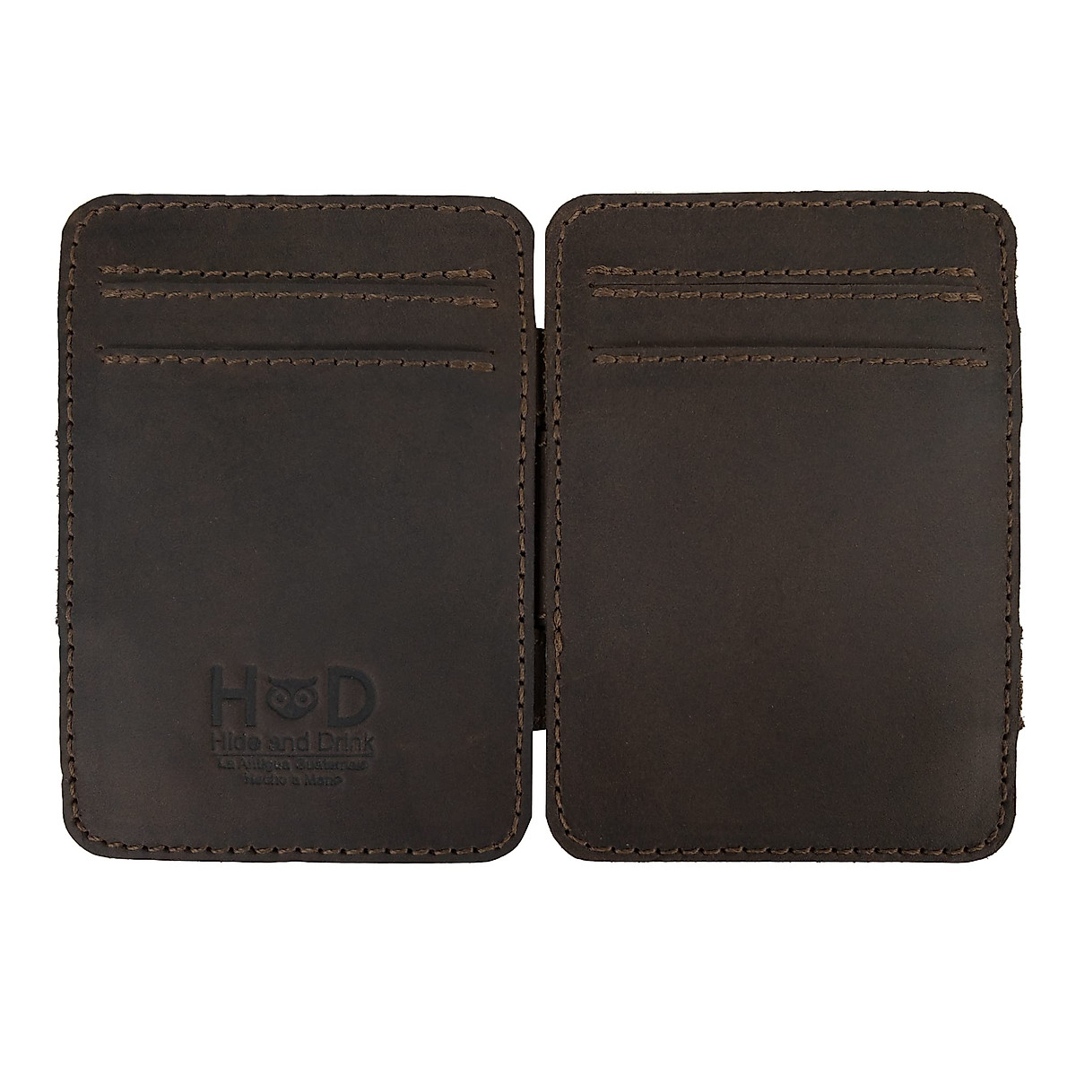 Hide & Drink, Slim Magic Wallet, Cards and Cash Organizer - Handmade from Full Grain Leather - Bourbon Brown