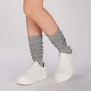 Forwe 3 Pairs Slouch Socks for Women Size 9-11 Black White Grey Soft Extra Long Scrunch Knee High Boot Socks (3 pcs-Black Grey White)