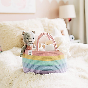 OrganiHaus Pastel Rainbow Basket, Rope Diaper Caddy Basket, Baby Diaper Caddy Organizer, Nursery Basket & Baby Baskets for Newborn Baby Diaper Organizer for Rainbow Decor, Diaper Storage Organizer