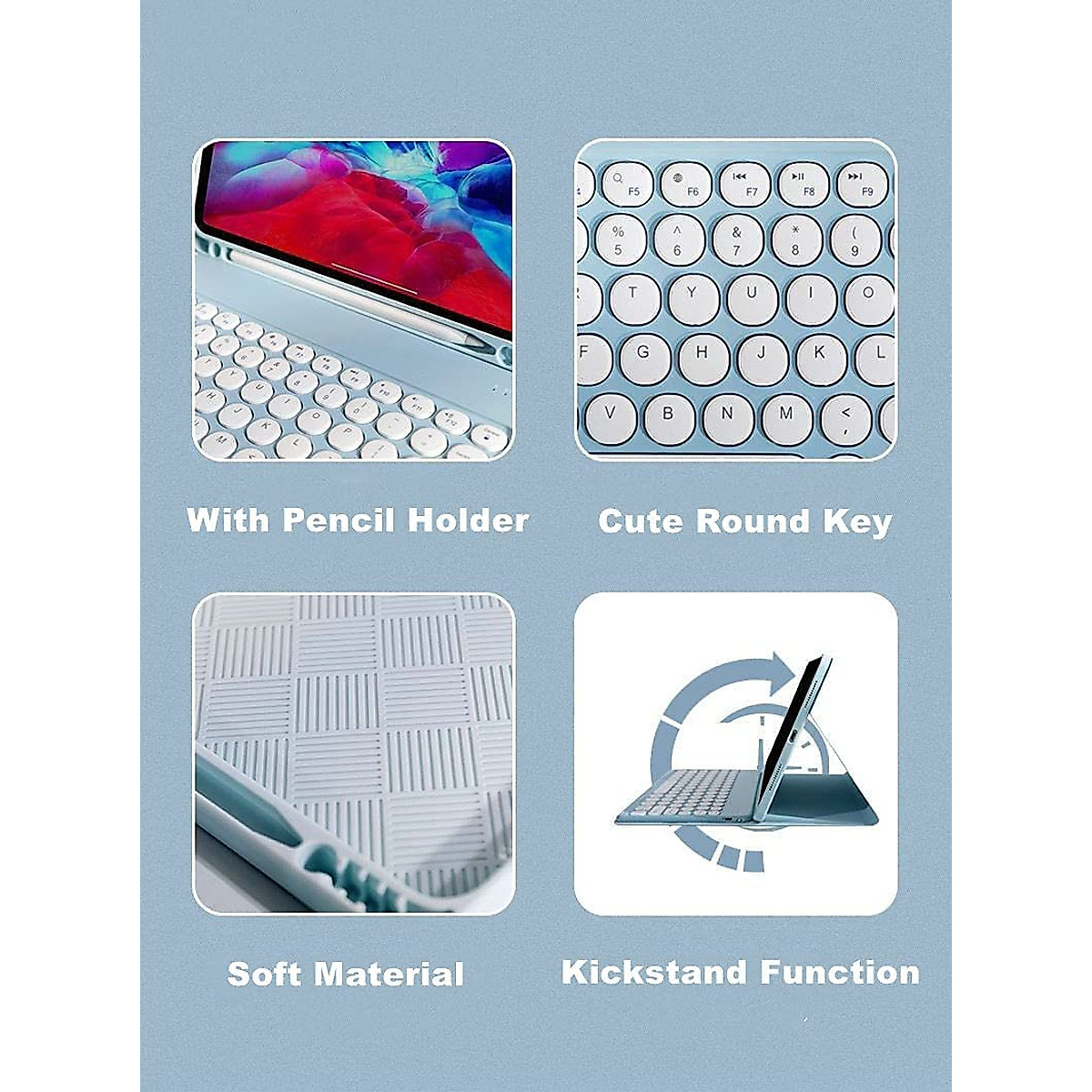 QIYIBOCASE Cute Round Keys Keyboard Case for iPad 10.2" 9th Gen/8th Gen/7th Gen,for iPad Pro10.5 /Air 3rd Gen, Detachable Magnets BT Keyboard Case with Pencil Holder, Pink