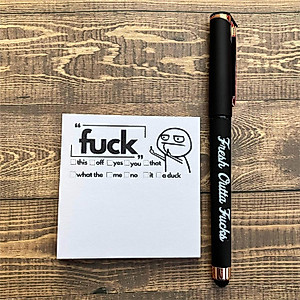 WAKIWI Fresh Outta Fucks Pad and Pen, Snarky Novelty Office Supplies,Funny Desk Accessory Gel Pen With Notepad,Humor Gifts for Friends Colleagues Boss (Notepad)