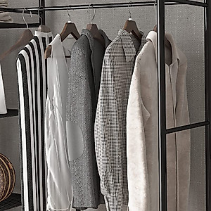 Nyehiret Metal Free-Standing Garment Rack，Storage Organizer for Bedroom Clothes Garment Rack with Shelves，Hanging Rod and Storage Box, Black