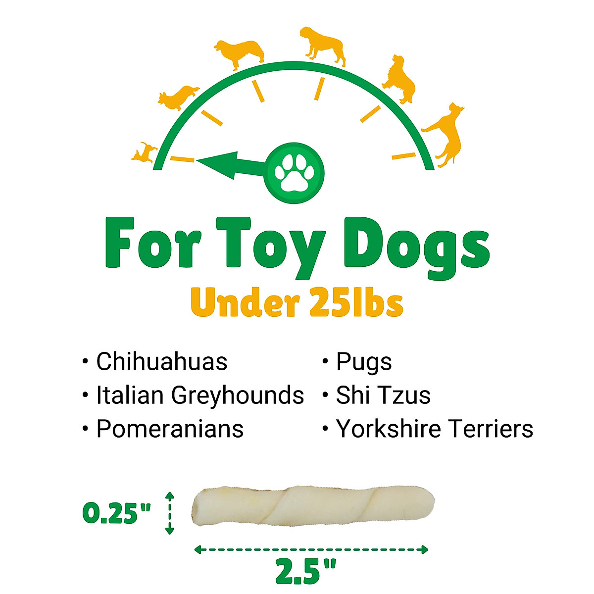 Lucky Premium Treats Plain Rawhide Sticks – All-Natural Rawhide Dog Treats for Extra Small Dogs, Gluten Free Premium Toy Breed Dog Treats (50 Chews)