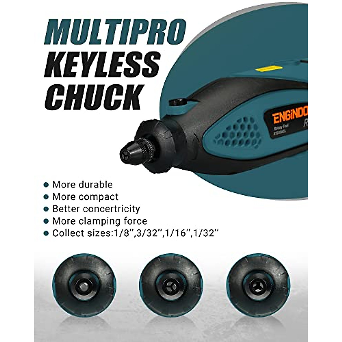 ENGINDOT Rotary Tool Kit with Keyless Chuck Flex Shaft, 6 Variable Speed, 10000-32000 RPM, Carrying Case for Cutting, Engraving, Drilling, Sanding, Polishing, DIY Crafts - Blue