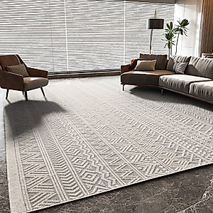 8x10 Area Rugs for Living Room Machine Washable Rug Woven Textured Neutral Boho Rug Ultra Soft Moroccan Carpet Ideal for Bedroom Dining Room Dorm Playroom Office, Bluish Grey