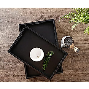Kingrol 2 Pack Wood Serving Trays with Handles - Large Decorative Trays for Breakfast, Lunch, Dinner, Ottoman, Coffee Table - Kitchen Nesting Trays for Serving Pastries, Snacks, Drinks
