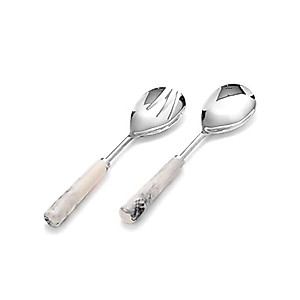 YoTreasure Tiramisu Resin & Stainless Steel Ivory Salad Server Spoon and Fork Set Cooking Utensils for Kitchen