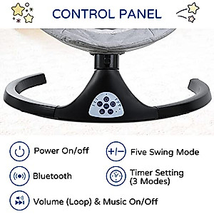 Baby Swing for Infants, Baby Rocker with 5 Natural Sway Speeds, 5 Point Harness Baby Bouncer for 5-20 Lb, 3-36 Months（Black）