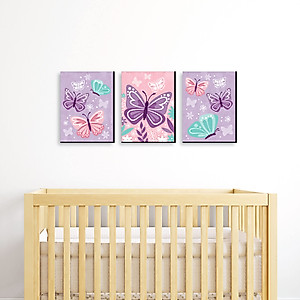 Big Dot of Happiness Beautiful Butterfly - Floral Nursery Wall Art and Kids Room Decor - 7.5 x 10 inches - Set of 3 Prints