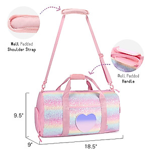 mibasies Dance Bag for Girls Duffle Bag Kids Overnight Travel Sleepover Bags with Shoes Compartment Large