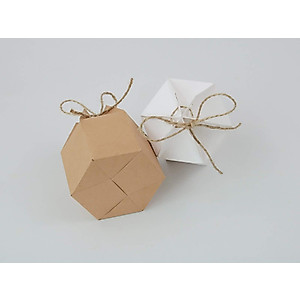 50Pack Paper Gift Boxes Lantern Hexagon Kraft Paper Package Box with Twine Candy Chocolate Gift Packing Wrap for Wedding Party Christmas White