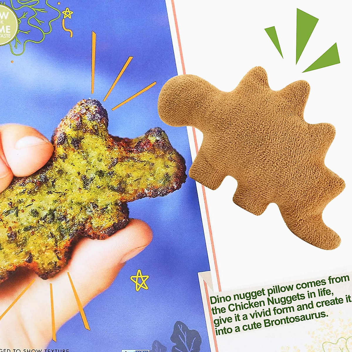 LANARP Dino Nugget Pillow,Dino Chicken Nugget Plush,Soft Dinosaur Chicken Nuggets Pillow for Birthday Decorations, Stuffed Animal Plush Toy (Stegosaurus + Brontosaurus)