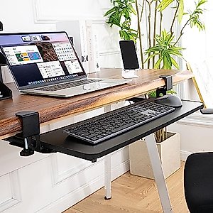 EBMaffinity Ergonomic Slide-Out Keyboard Tray Under Desk - Black Pull-Out Stand/Sit Keyboard and Mouse Tray with No-Drill Simple Installation C Mounts, Sleek Smartphone Stand Included