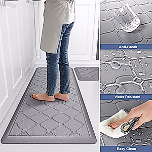 Latida Kitchen Mats 2 PCS Cushioned Anti Fatigue Kitchen Rugs and Mat, 1/2 Inch Thick Waterproof Non Slip Kitchen Rug Set, PVC Non Skid Comfort Cushion Mat for Kitchen Floor Sink Office Laundry, Grey