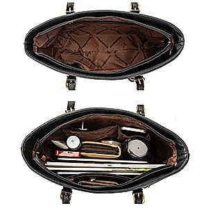 Womens Purses and Handbags for Womens Tote Bag Large Black and Medium Beige 2 pcs Purse Set with Holster MWC2-H030BB