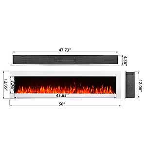 GMHome 50 Inches Wall Mounted Electric Fireplace Freestanding Heater Crystal Stone Flame Effect 9 Changeable Flame Color Fireplace, with Remote, 1500W – Metal Panel, White