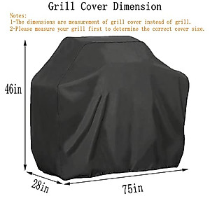 Grill Cover，Black Barbecue Grill Covers，75-Inch Waterproof UV Resistant Heavy Duty BBQ Gas Grill Cover，Fits Grills of Weber Nexgrill Brinkmann Char-Broil and More (L: 75" L x 28" D x 46" H)