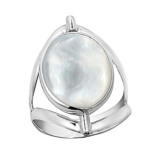 AeraVida Vintage Two in One Flip Abalone Shell and Mother of Pearl Oval .925 Sterling Silver Ring | Statement Fashion | Classic Jewelry Gift All Occasions |Size 8