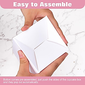 Moretoes 30pcs Cupcake Boxes, 3.5inches Individual Pre-Assembled White Cake Boxes with Window Single Cupcake Containers for Mother's Day, Birthdays, Wedding, Baby Shower