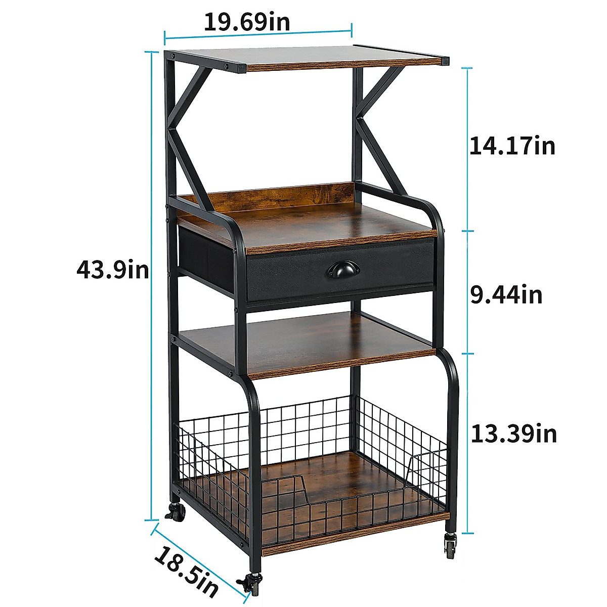 Zuyachuza 4 Tier Mobile Printer Stand with Drawer, 4-Shelf Printer Table with Wheels and Storage, Printer Cart with Storage Shelves for Home Office