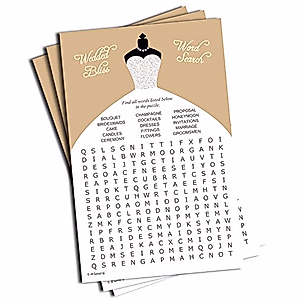 All Ewired Up Wedding Word Find/Search Game - Bridal Shower - Champagne Silver Wedding Dress (50-Sheets)