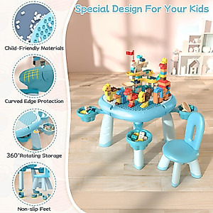 GITAWUSA Toddler Table and Chair Set, Kids Table and Chair with Double-Side Tabletop, Block Table for Toddlers 1-3, Kids Multi-Activity Table with Storage for Daycare/Playroom (Blue)