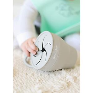 otterlove Collapsable Silicone Snack Container with Attachable Lid | 100% Pure LFGB Platinum Silicone with No Fillers | Snack Cup (2 Pack - Sage & Sand))