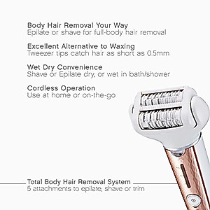 Panasonic, Cordless Shaver Epilator for Women with 5 Attachments Gentle WetDry Hair Removal for Legs Underarms Bikini Face ESEL7AP, White, 1 Count