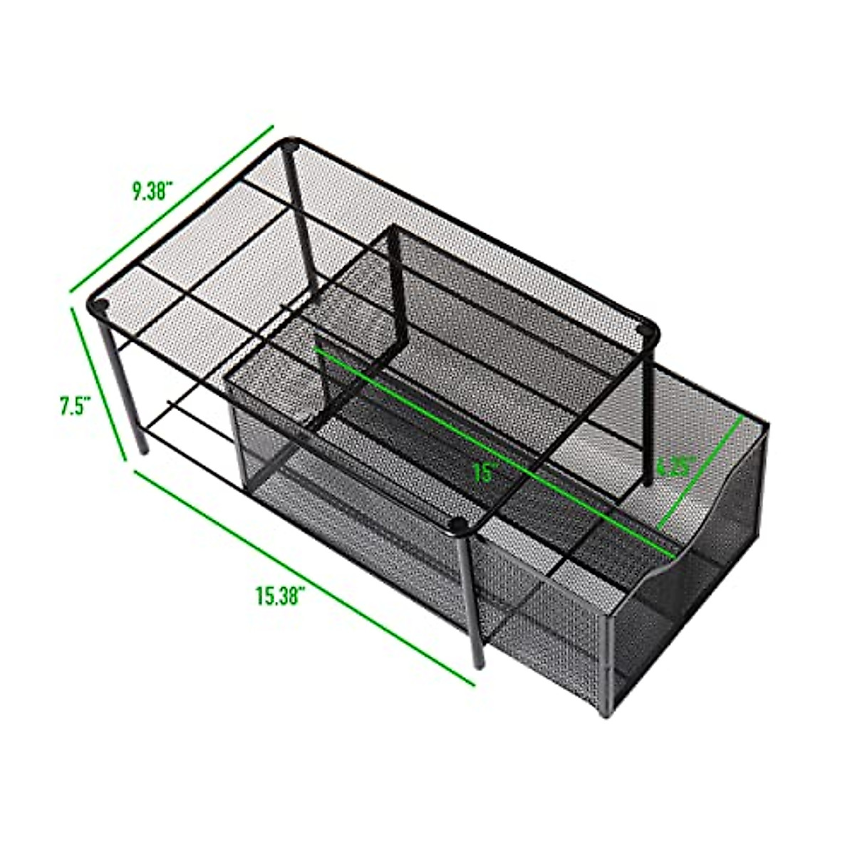 Mind Reader 'CABASKDR' Black Metal Mesh Storage Basket with Sliding Drawer and Steel Mesh Platform On Top