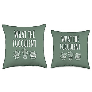 Succulents & Swear Words What The Fucculent Succulent Pun Funny Plant Throw Pillow, 16x16, Multicolor