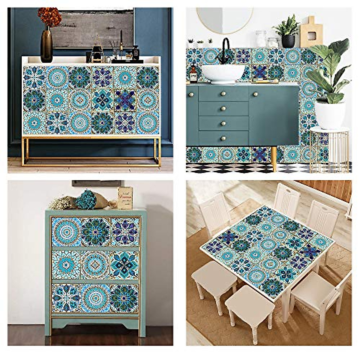 25 PCS Mandala Style Tile Sticker, 4x4 Inch(10x10cm) Traditional DIY Murals, Tile Waterproof Oil Proof Removable Decals for Bathroom & Kitchen Backsplash Oil Proof Wall Stickers (MTL-01)