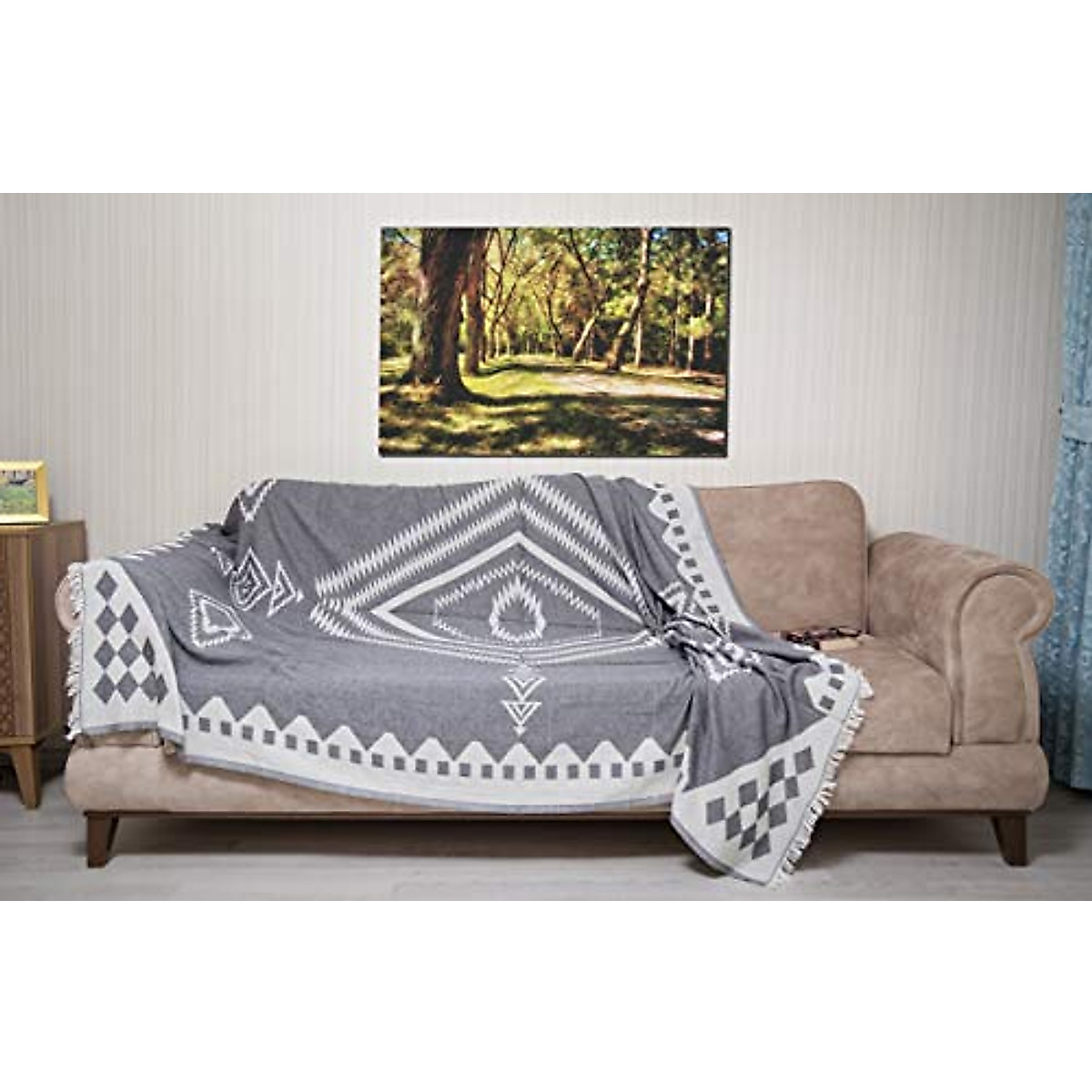 Bersuse 100% Cotton Bahamas XL Throw Blanket Turkish Towel - 75x90 Inches, Black