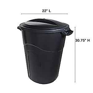 United Solutions 32 Gallon Outdoor Garbage Can, Black, Easy to Carry Garbage Can with Sturdy Construction, Pass-Through Handles & Attachable Click Lock Lid, Indoor or Outdoor Use, (Pack of 2)