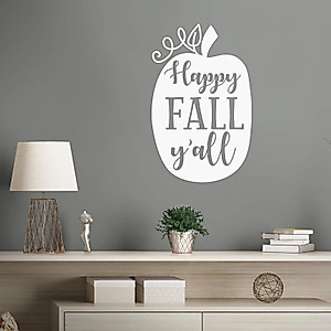 Vinyl Wall Art Decal - Happy Fall Y'all - 26.5" x 17" - Trendy Fall Season Cute Pumpkin Design Quote Sticker for Office Coffee Shop Store School Entryway Door Windows Kitchen Decor (White)