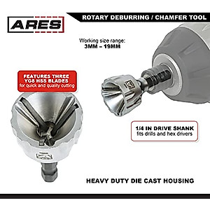 ARES 48003 – 3-Piece External/Internal Rotary Deburring & Chamfer Tool Set – External Debur Coverage of 3 – 36mm - Clean and Repair Internal Edges of Newly Cut Pipes