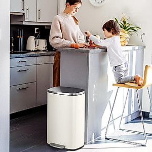 iTouchless SoftStep 13.2 Gallon Stainless Steel Step Pedal Garbage Can with with Odor Control System, 50 Liter Trash Bin for Kitchen, Office, Home - Silent and Gentle Open and Close, Ivory White