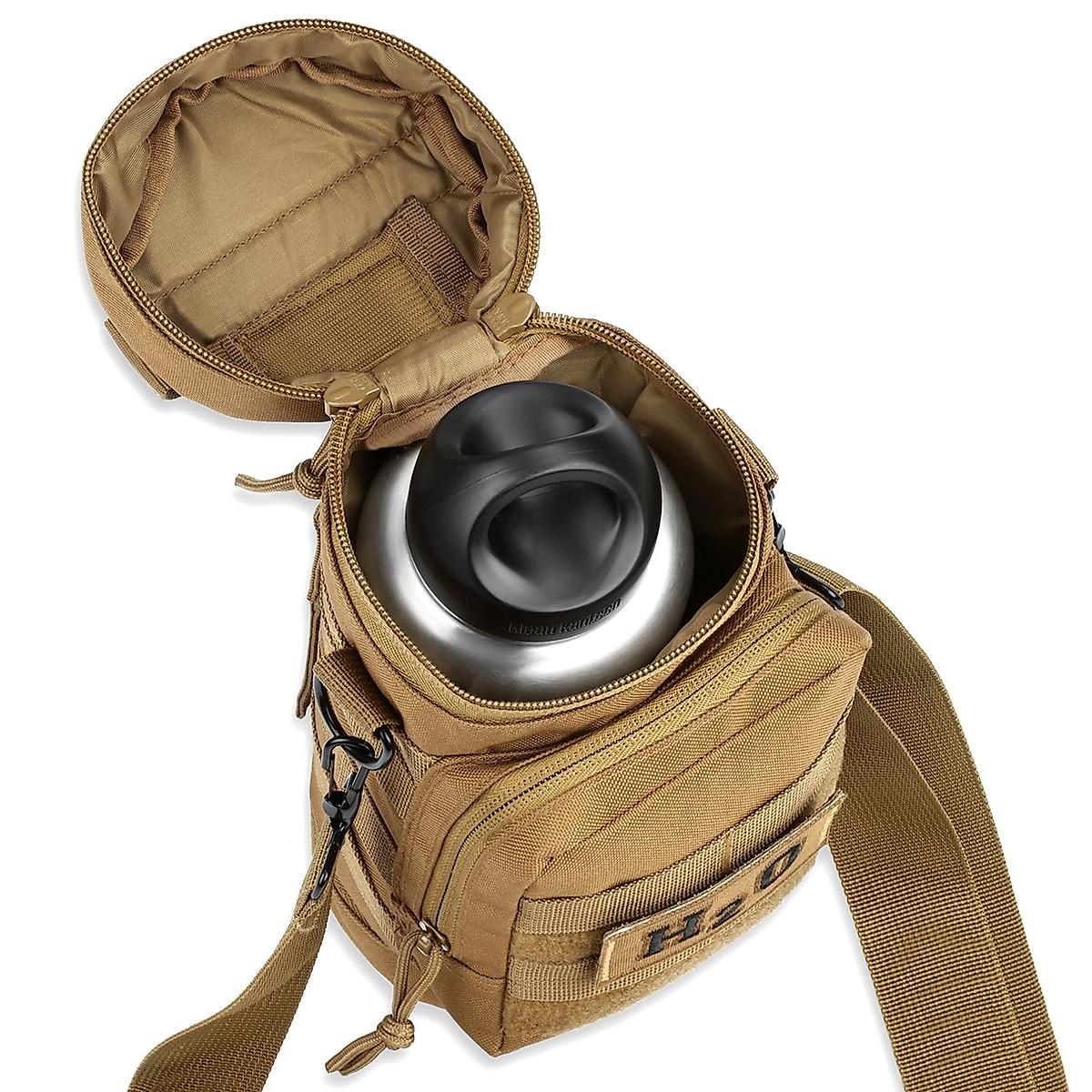 Orca Tactical Molle Water Bottle Pouch - Molle Water Bottle Holder with Strap - Water Bottle Carrier with Multiple Storage Options (Multicam)