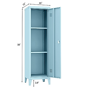 MIOCASA Metal Cabinet Home Office Storage Cabinets with Doors and Shelves Lockable 3 Door File Cabinet Organizer Coat Lockers for Kids (Blue)