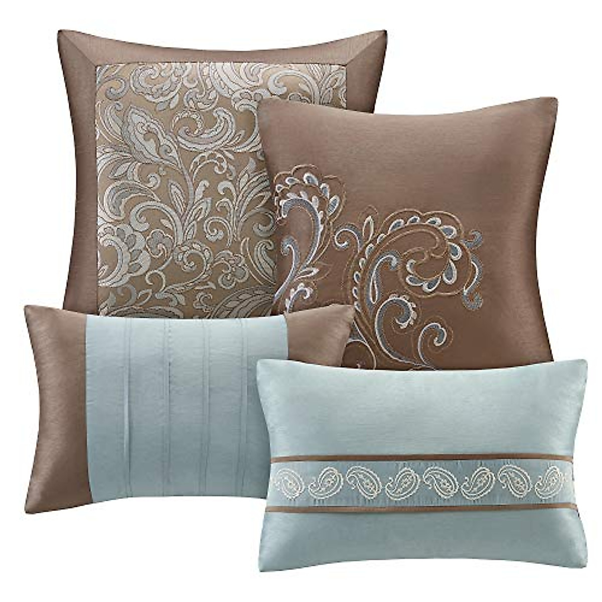 Madison Park Essentials Brystol 24 Piece Room in a Bag Faux Silk Comforter Jacquard Paisley Design Matching Curtains Down Alternative Hypoallergenic All Season Bedding-Set, King (104 in x 92 in), Blue