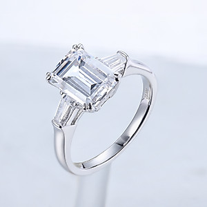 ANSTERGEMS 3CT Emerald Cut Zircon Silver Ring Rhodium Plated S925 Ring Anniversary Wedding Engagement Ring For Women