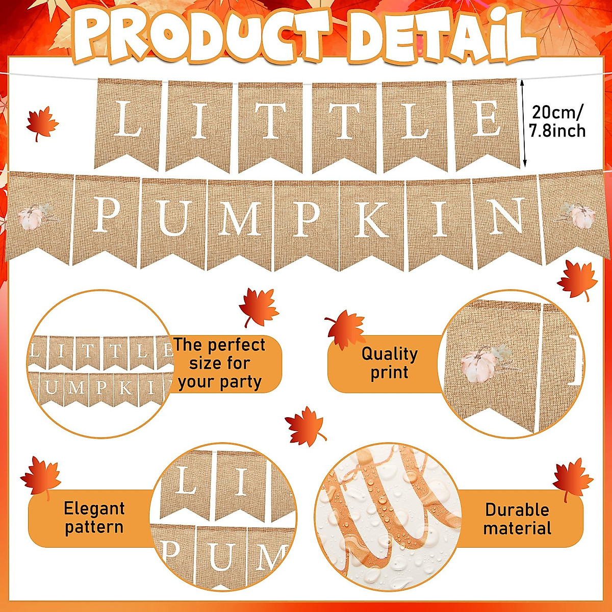 Tanlade 193 Pcs Fall Little Pumpkin Baby Shower Party Decoration Set Including Disposable Fall Baby Shower Paper Plates Cups Napkin Straws Plastic Knives Forks Spoons Set(Fall Baby Shower Party)