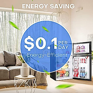 Upstreman 3.2 Cu.Ft Mini Fridge with Freezer, Double Door Mini Fridge, Adjustable Thermostat, Mini Refrigerator for Dorm, Office, Bedroom, Black